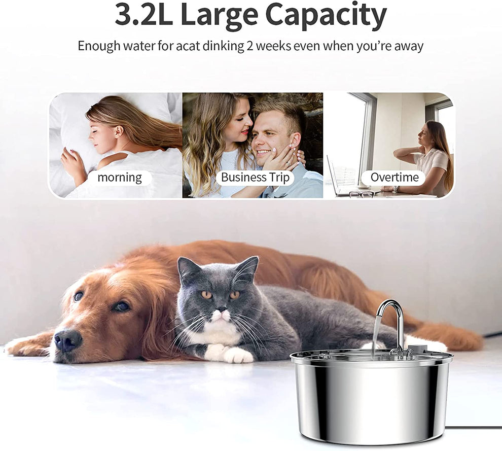 3.2L Stainless Steel Cat Water Fountain Automatic Drinker – Cat Water ...